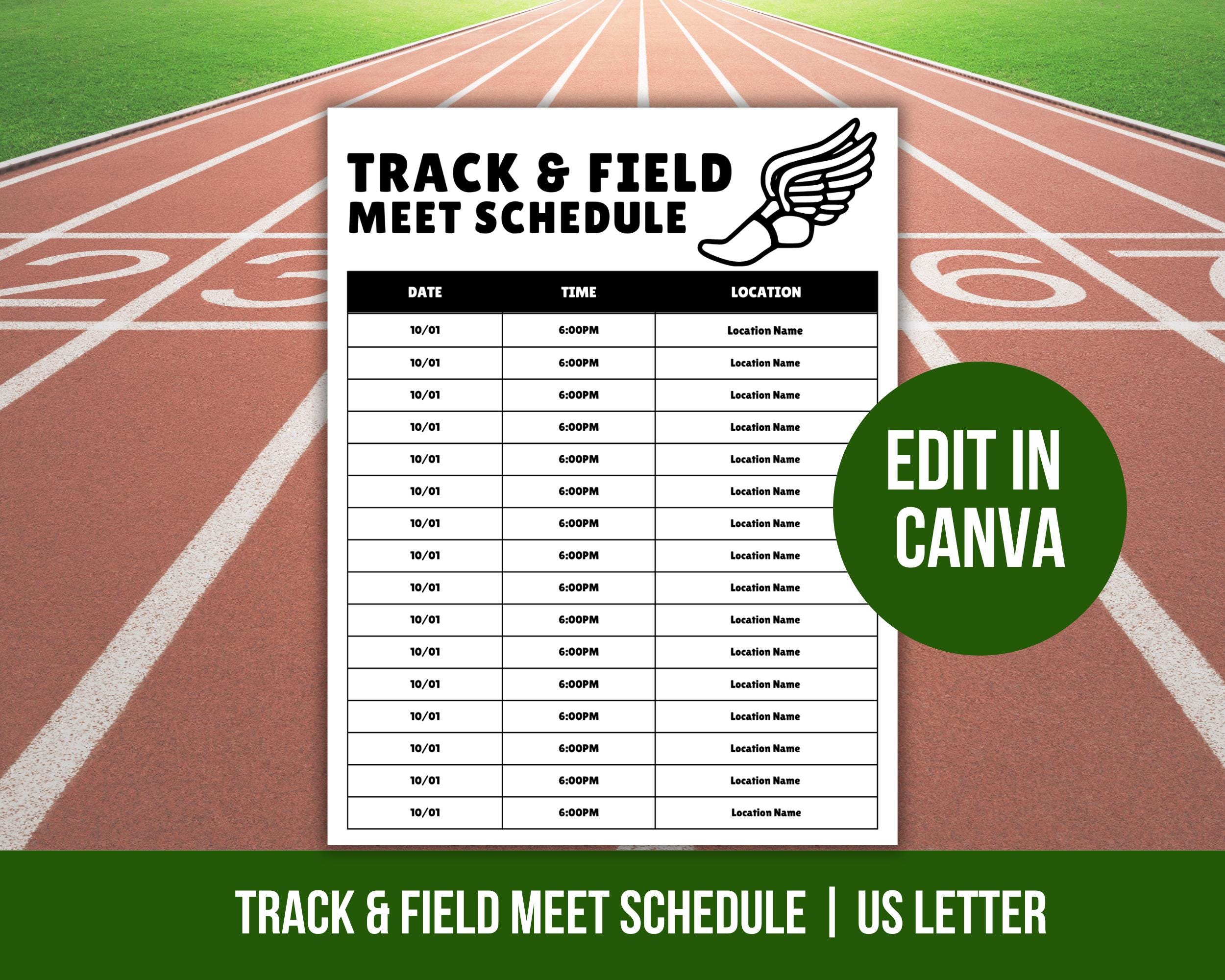Editable Track & Field Meet Schedule Template, Track Team Schedule ...