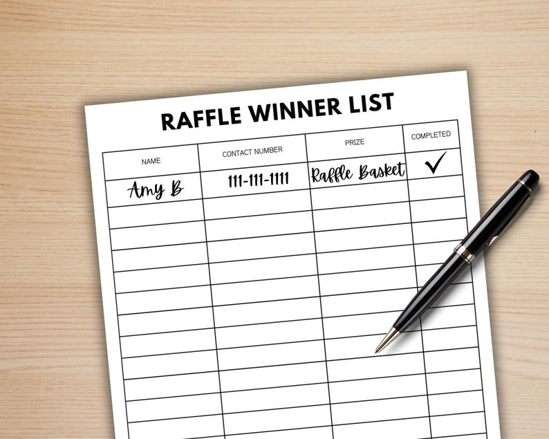 Raffle Winner List Template, Winner Log for Raffle Fundraisers, Raffle ...