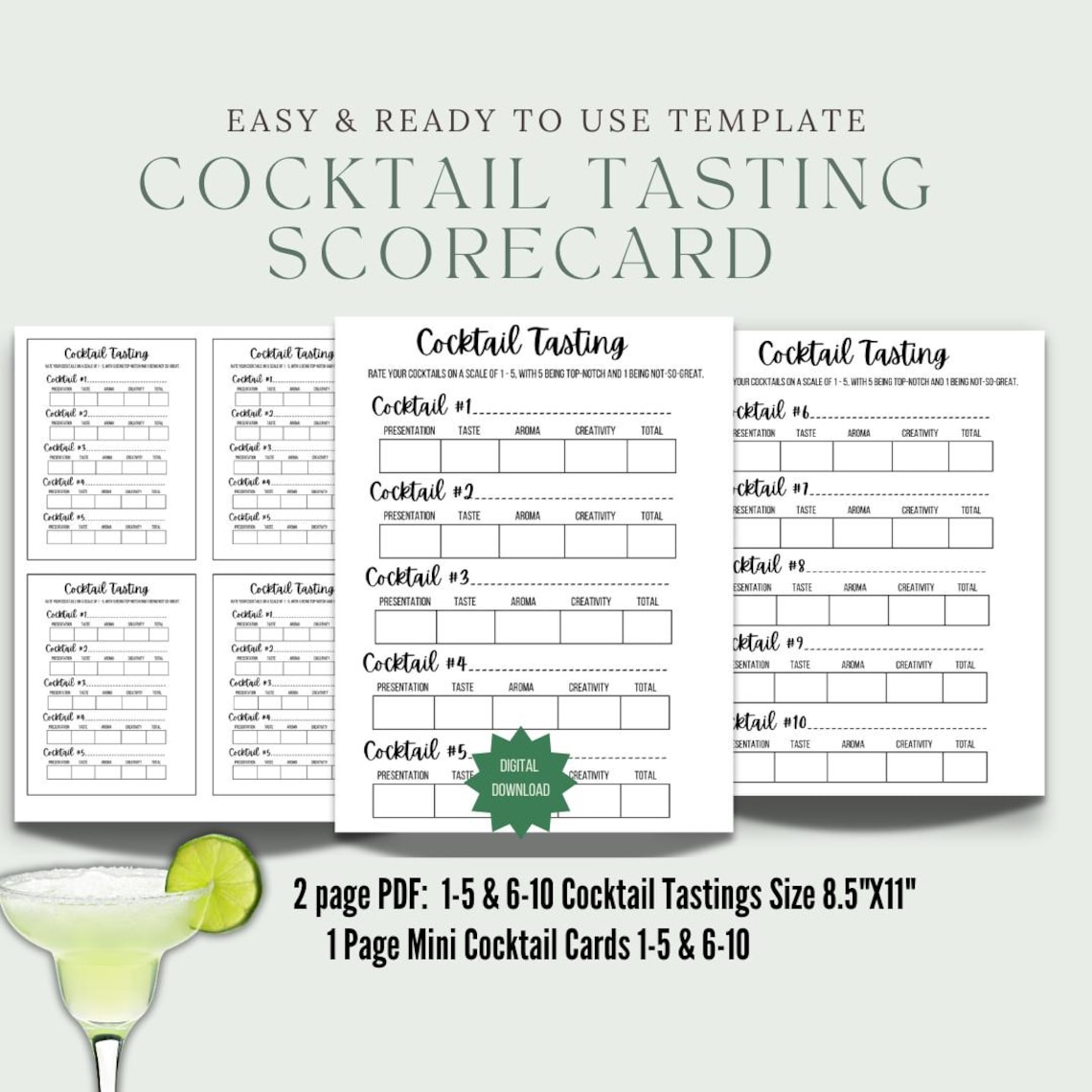Cocktail Tasting Scorecard, Cocktail Competition, Cocktail Tasting Card ...