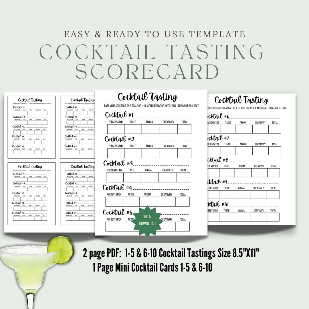 Cocktail Tasting Scorecard, Cocktail Competition, Cocktail Tasting Card ...