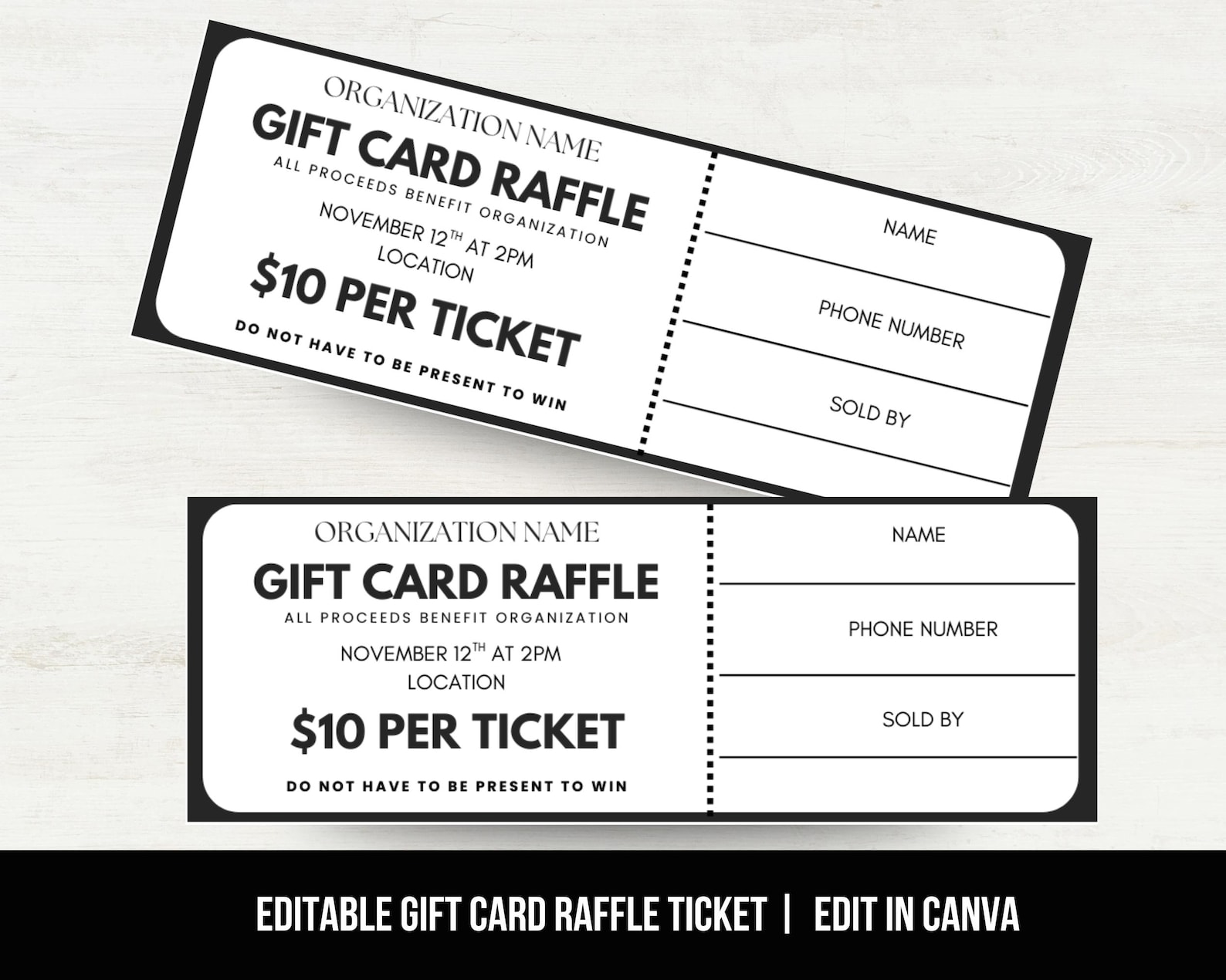 Editable Gift Card Raffle Ticket Template, Gift Card Raffle Fundraiser ...