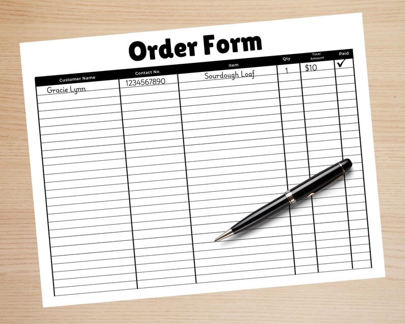 Order Form for Small Business, Order Tracker, Order Form for Handmade ...