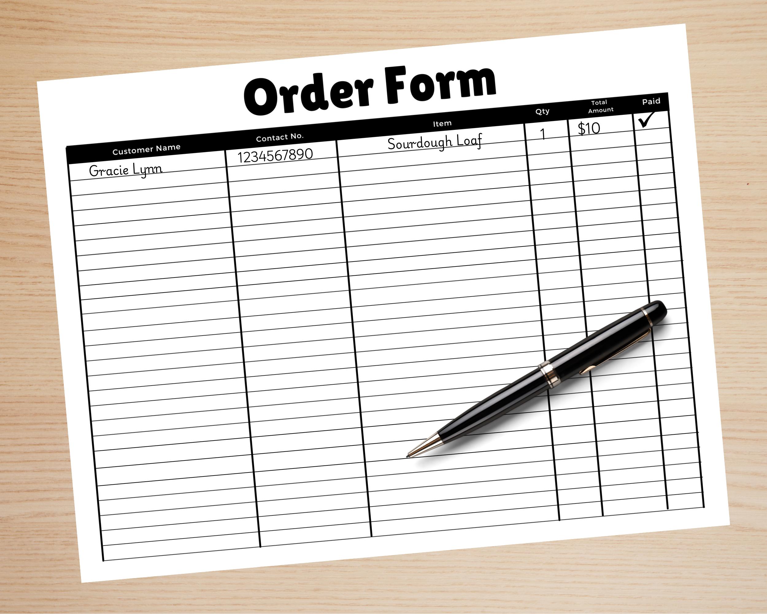 Order Form for Small Business, Order Tracker, Order Form for Handmade ...