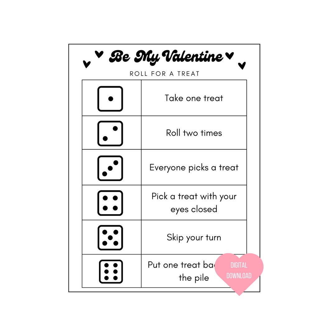 Valentine Dice Game for Kids, Valentine Party Game, Candy Dice ...