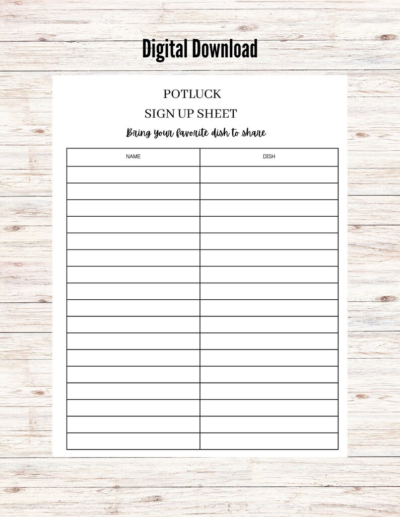 Office Pot Luck Sign up Sheet for Work Printable - Etsy
