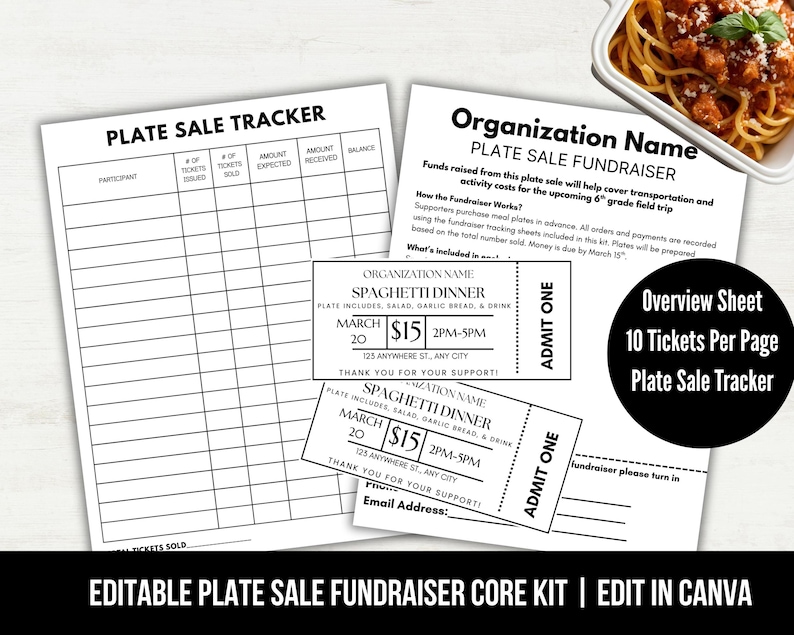 Editable Spaghetti Dinner Fundraiser Kit Ticket Template, Plate Sale ...
