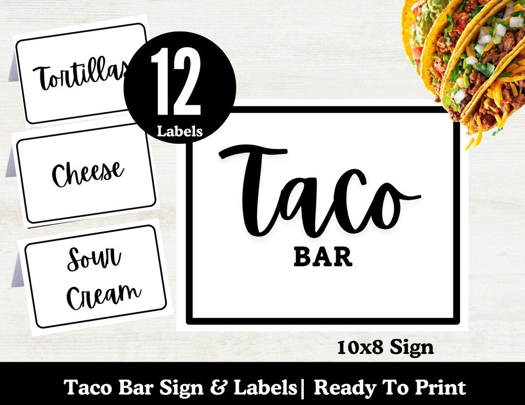 Taco Bar Sign and Food Labels, DIY Party Decor for Fiesta Baby Shower ...