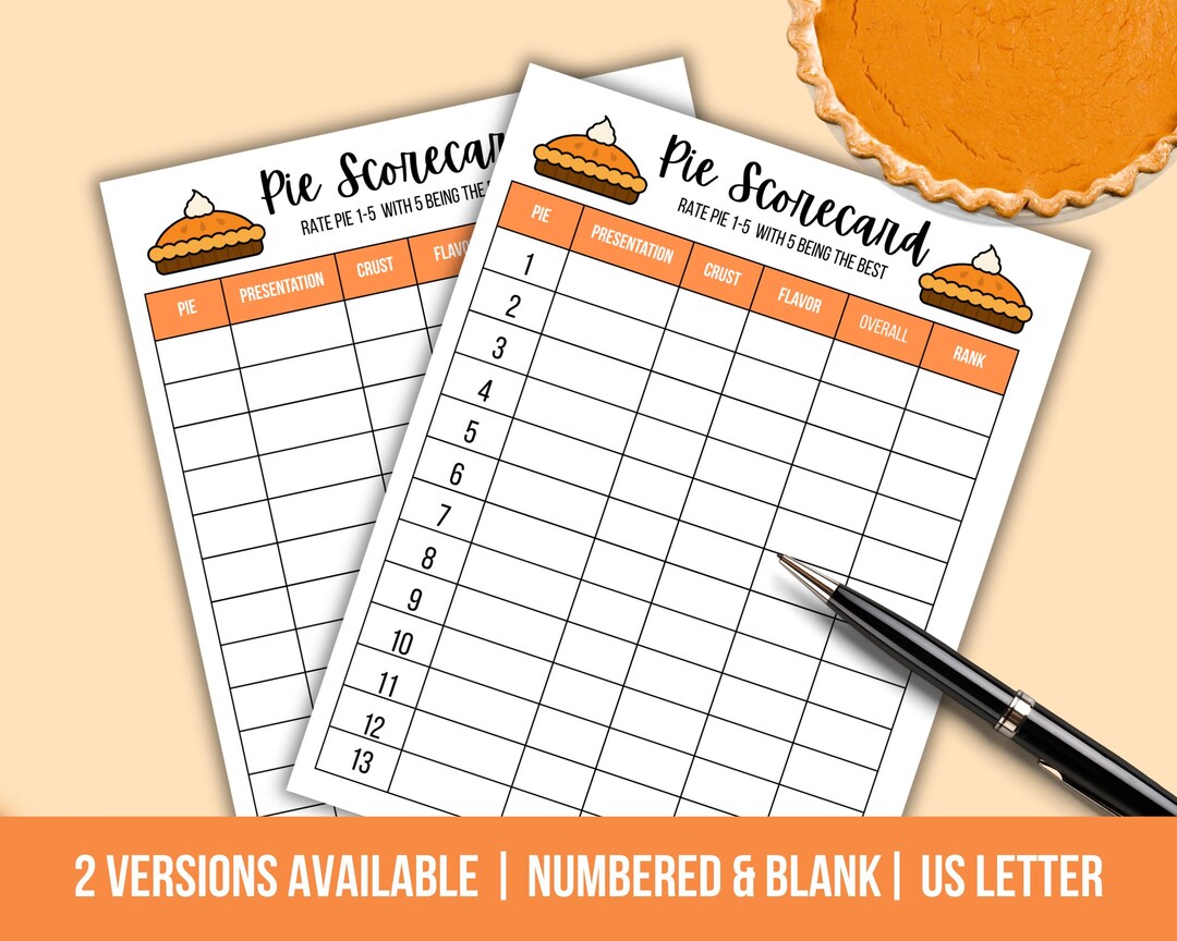 Pie Baking Competition Score Card, Pie Score Card, Thanksgiving Pie ...