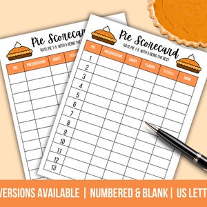 Pie Baking Competition Score Card, Pie Score Card, Thanksgiving Pie ...
