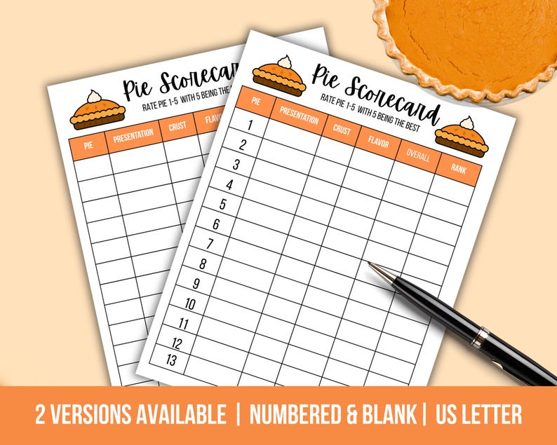 Pie Baking Competition Score Card, Pie Score Card, Thanksgiving Pie ...