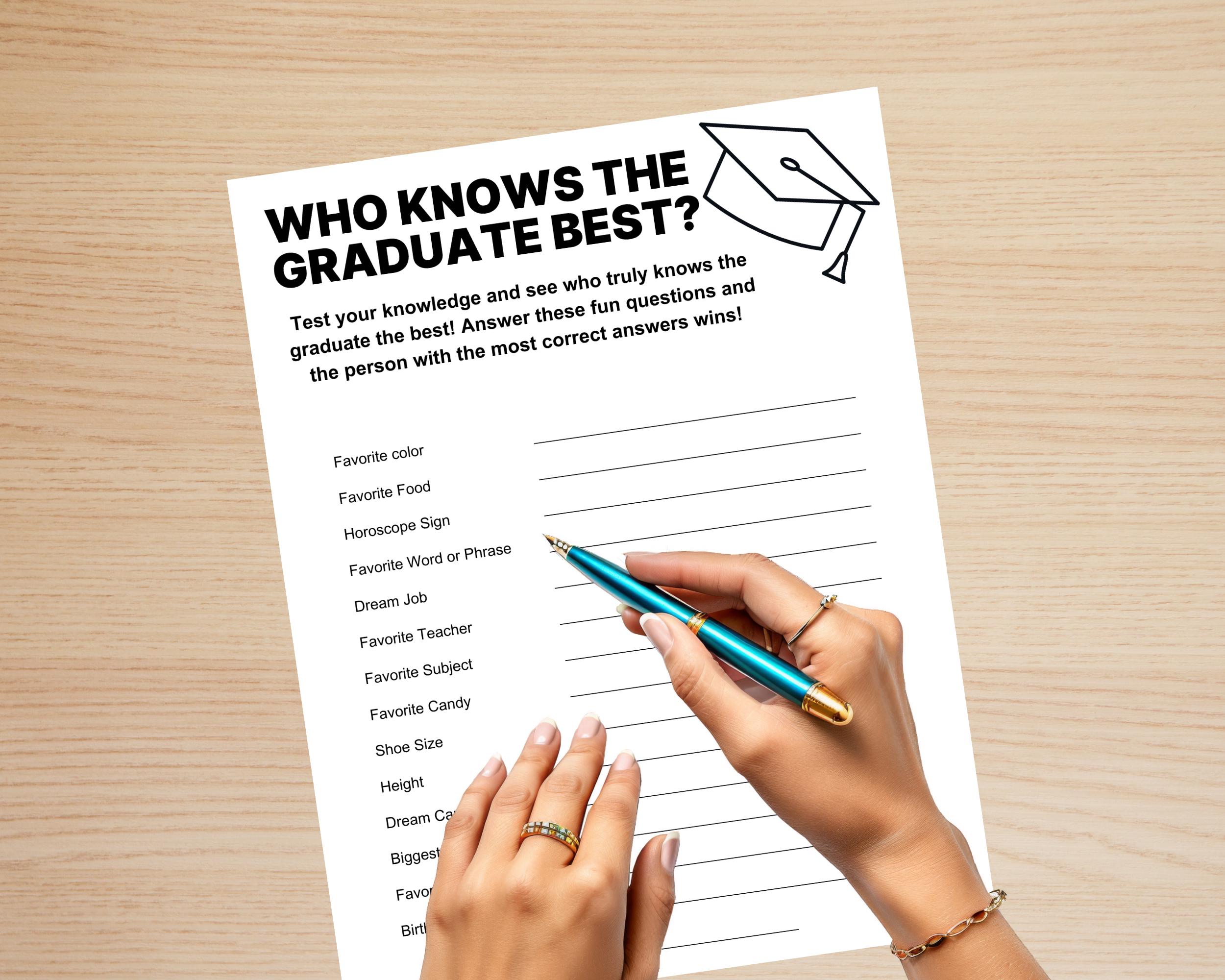 Graduation Party Game, Who Knows the Grad Best, Game for Graduation ...