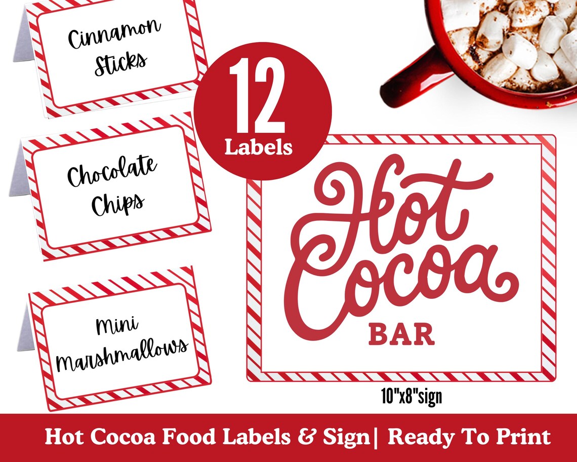 Hot Cocoa Bar Sign and Food Labels , Hot Cocoa Party, Hot Cocoa Food ...