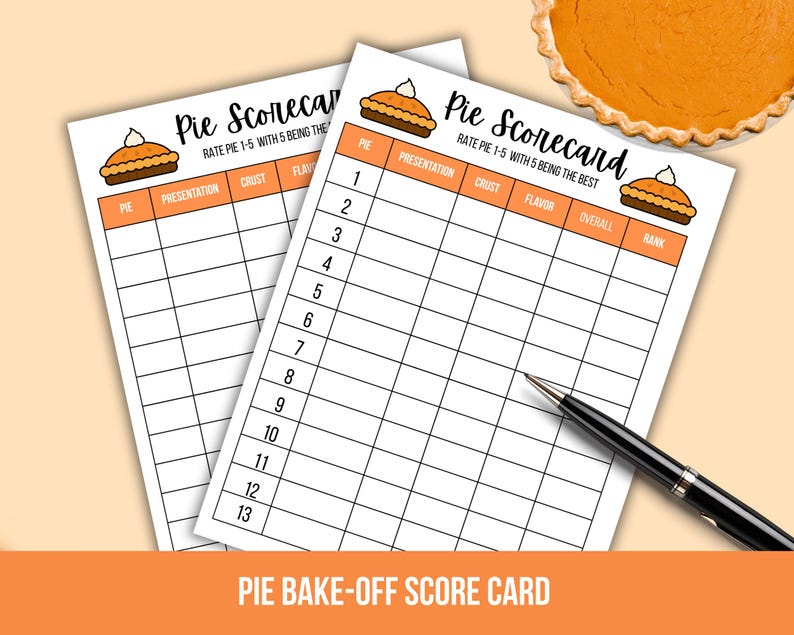 Pie Baking Competition Score Card, Pie Score Card, Thanksgiving Pie ...