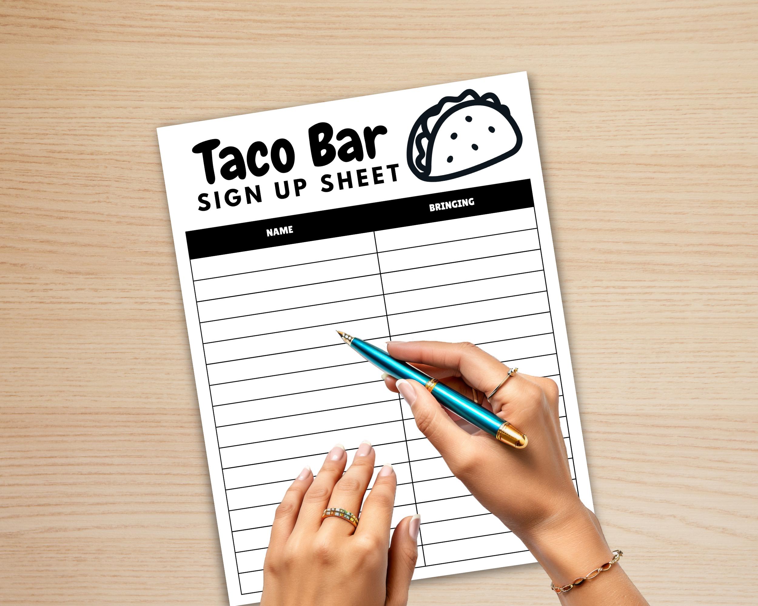 Taco Bar Potluck Sign-up Sheet, Fiesta Party - Etsy