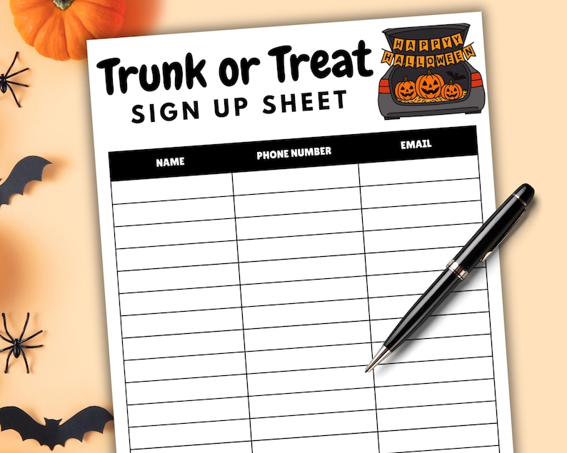 Trunk or Treat Sign up Sheet, Halloween Trunk or Treat Signup Sheet PTA ...