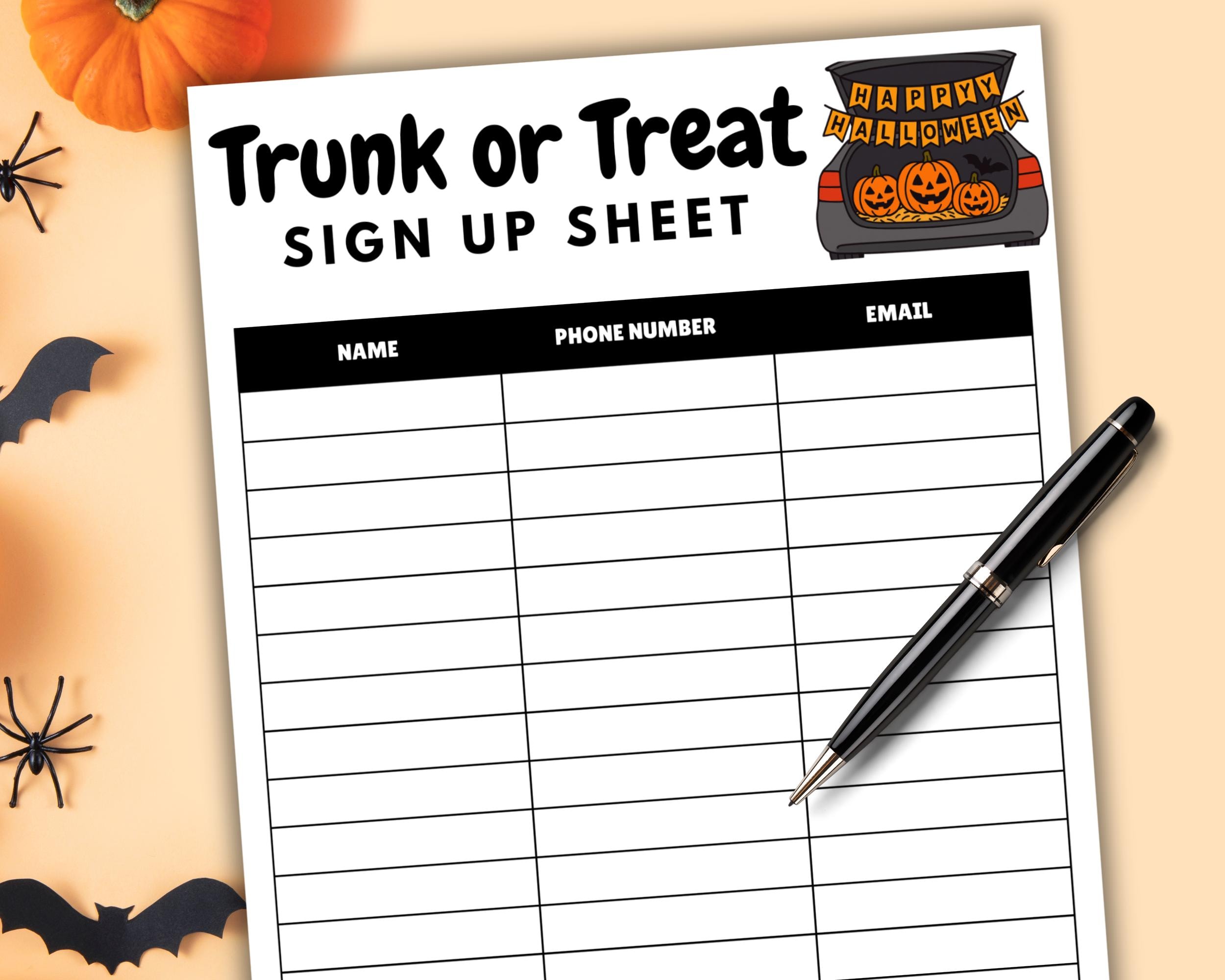 Trunk or Treat Sign up Sheet, Halloween Trunk or Treat Signup Sheet PTA ...
