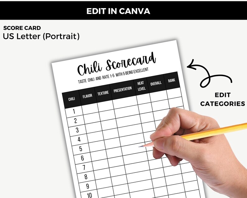 Editable Chili Cook off Score Card, Chili Cookoff Scorecard, Chili Cook ...
