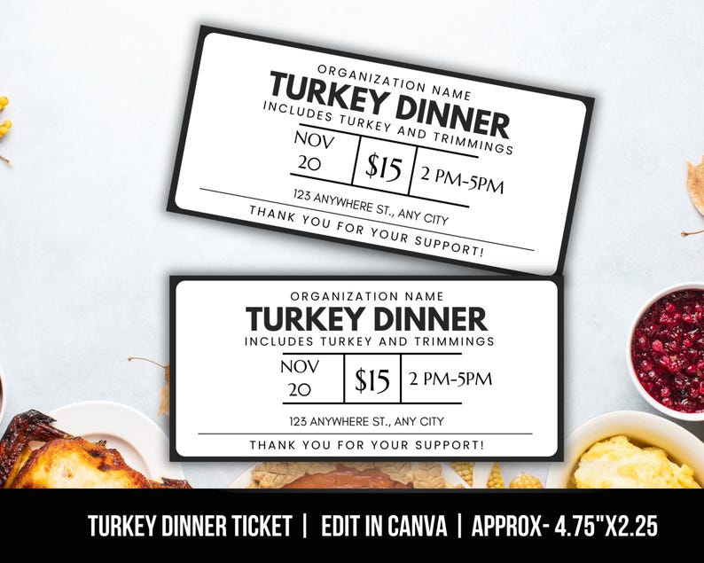Editable Turkey Dinner Plate Fundraiser Ticket, Thanksgiving Fundraiser ...