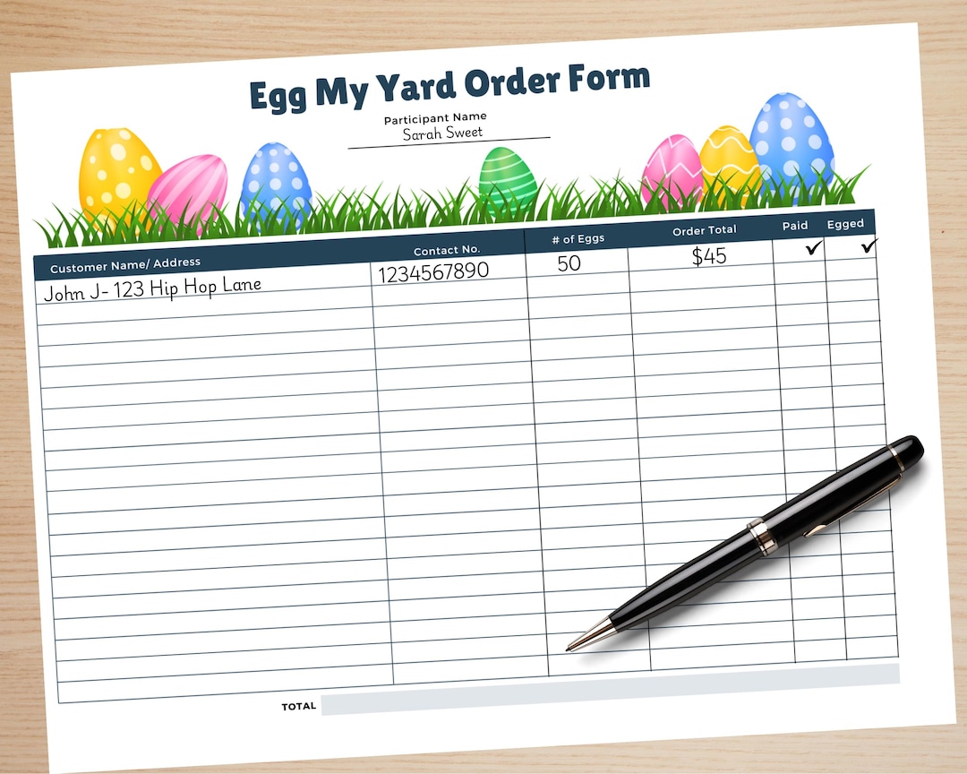 Egg My Yard Fundraiser Order Form, Egg My Yard Fundraiser Tracker, Egg ...