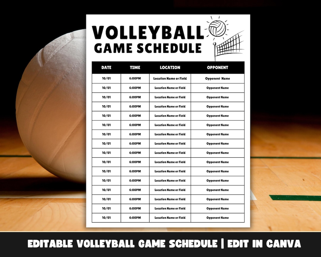 Editable Volleyball Game Schedule Template, Volleyball Team Schedule ...