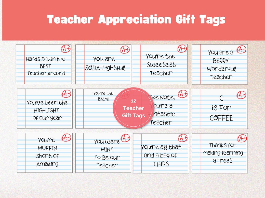 Teacher Appreciation Treat Tags, Teacher Appreciation Candy ...