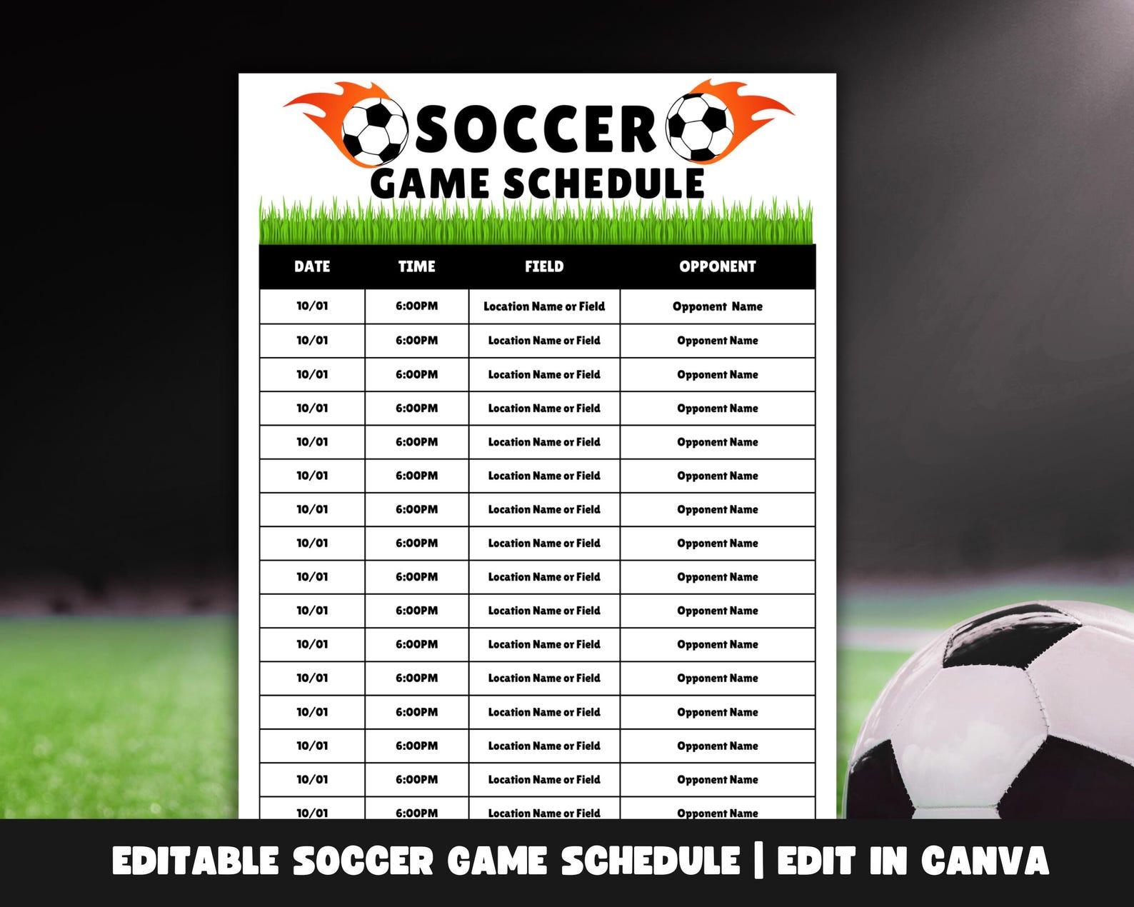 Editable Soccer Game Schedule Template, Soccer Team Schedule, Soccer ...