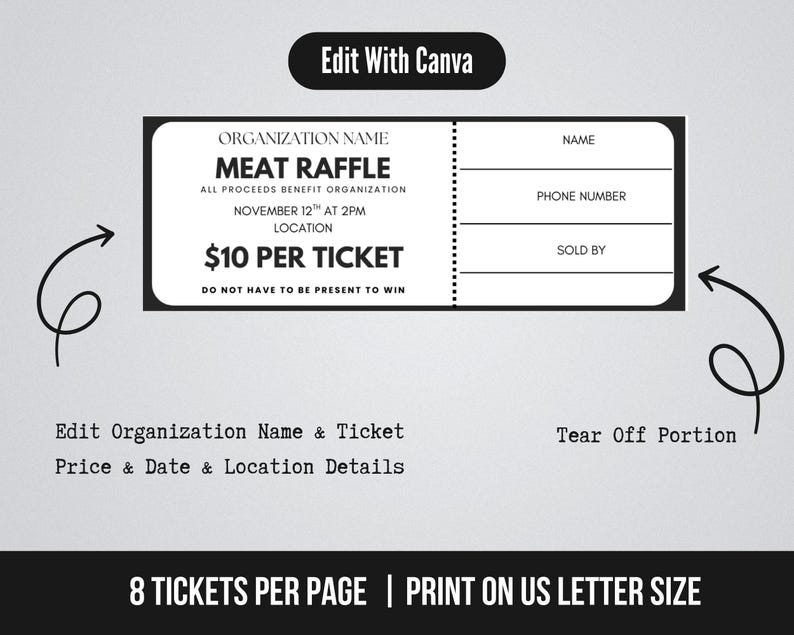 Editable Meat Raffle Ticket Template, Meat Raffle Fundraiser Ticket for ...