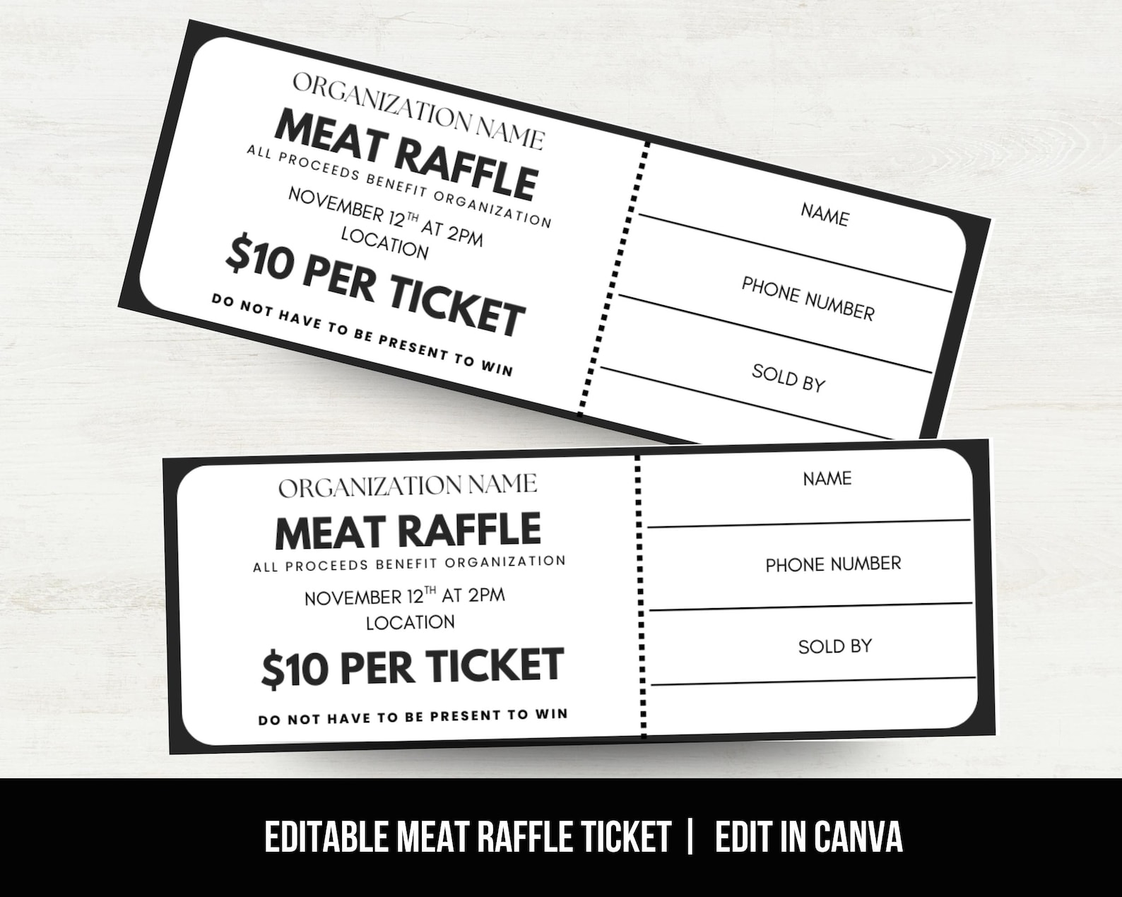 Editable Meat Raffle Ticket Template, Meat Raffle Fundraiser Ticket for ...
