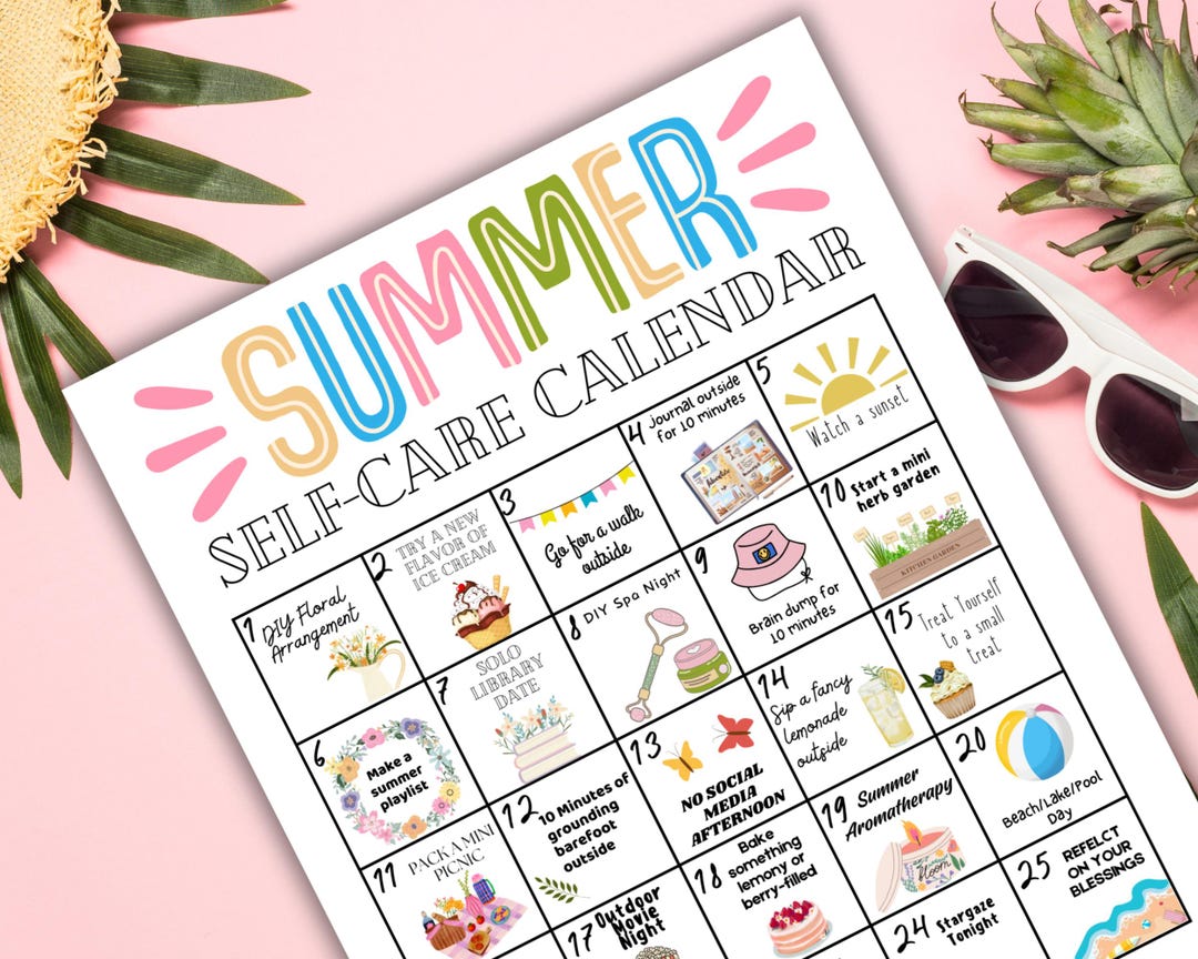 Self Care Summer Activity Calendar, Wellness Activity Challenge, Summer ...