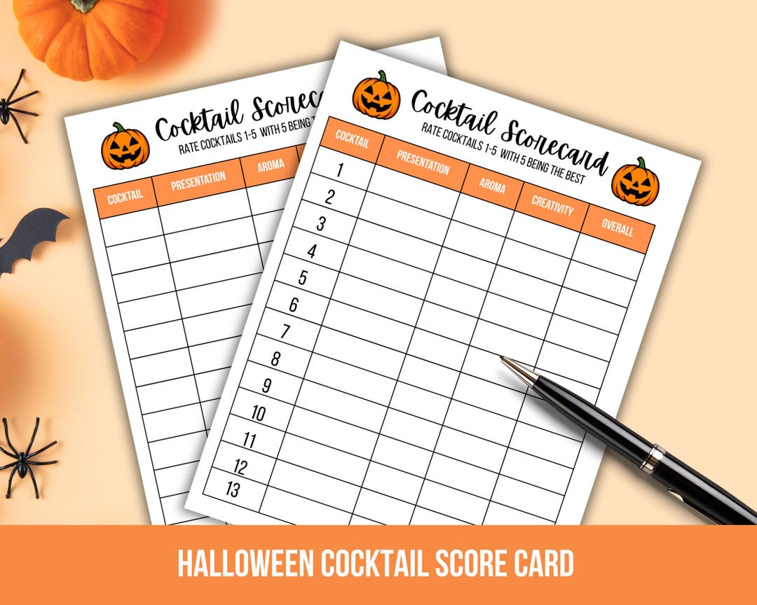 Halloween Cocktail Tasting Scorecard, Halloween Party Cocktail ...