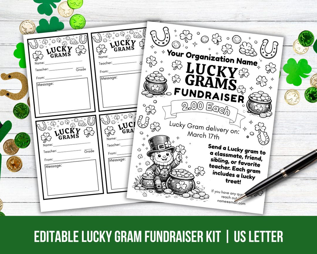 Editable Lucky Candy Gram Fundraiser, St. Patrick's Day Candy Gram Kit ...