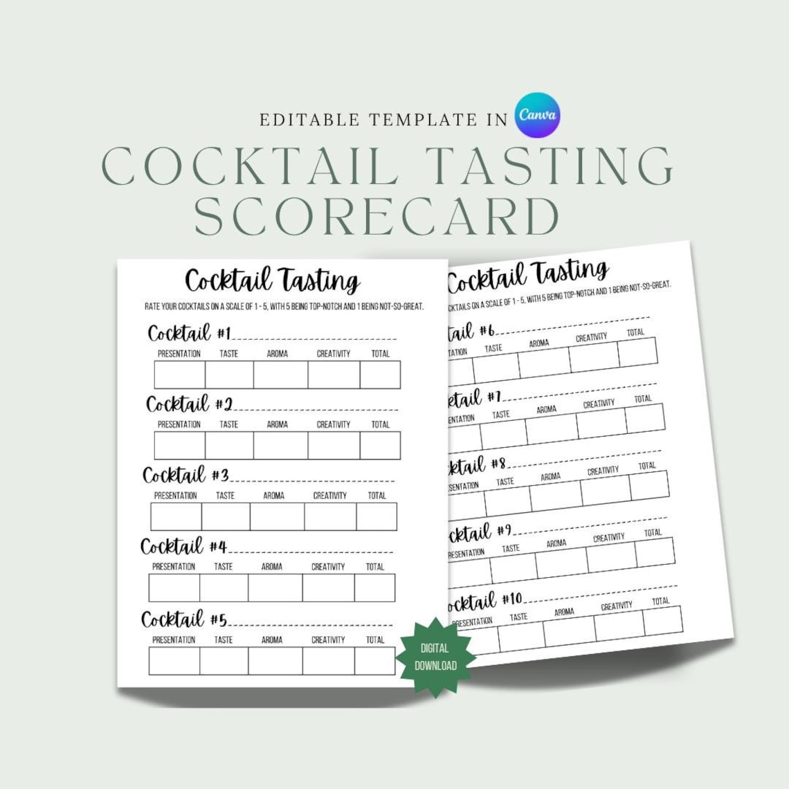 Editable Cocktail Tasting Scorecard, Cocktail Competition, Cocktail ...