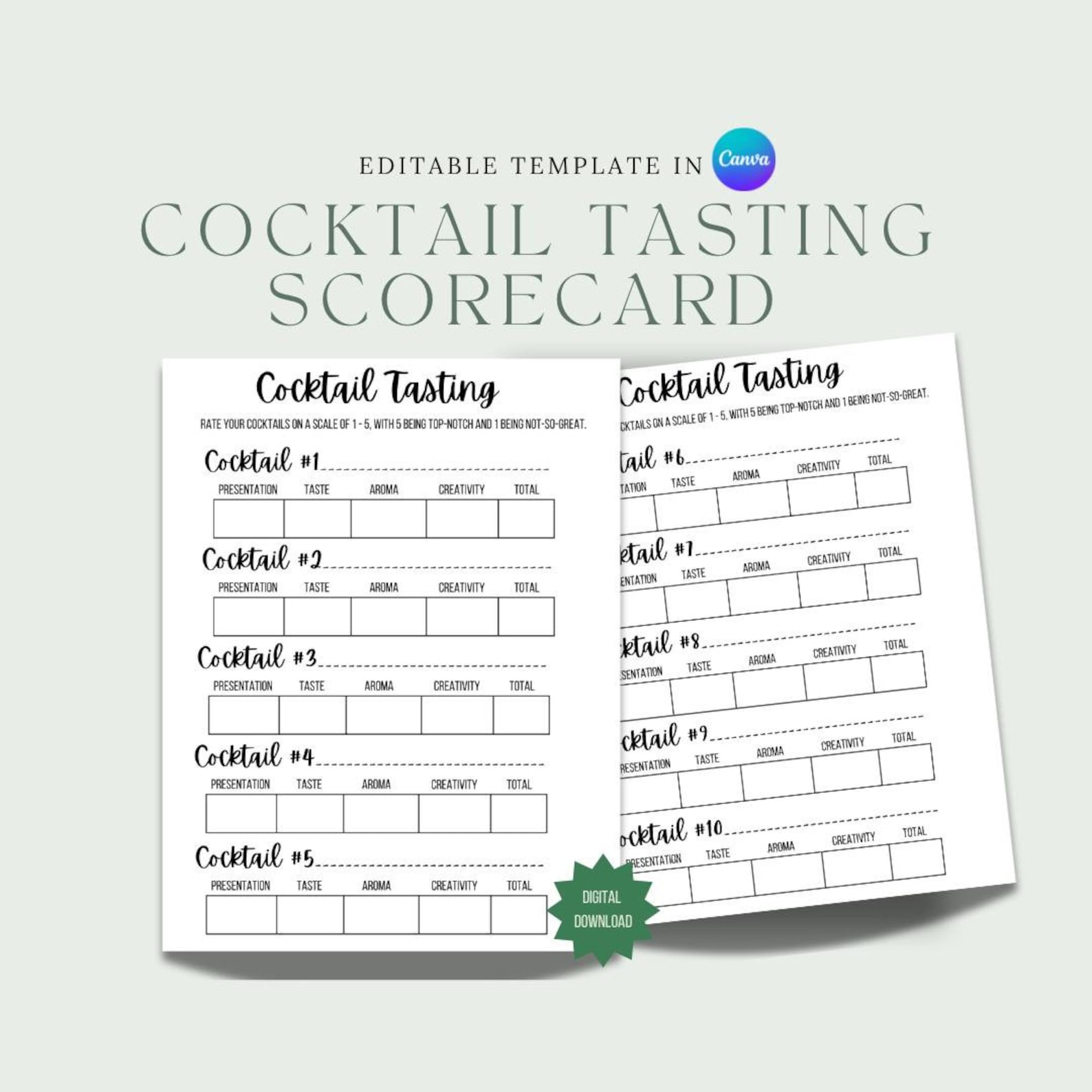 Editable Cocktail Tasting Scorecard, Cocktail Competition, Cocktail ...