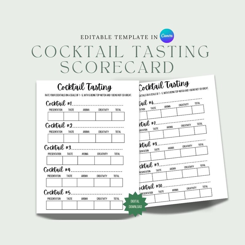 Editable Cocktail Tasting Scorecard, Cocktail Competition, Cocktail ...