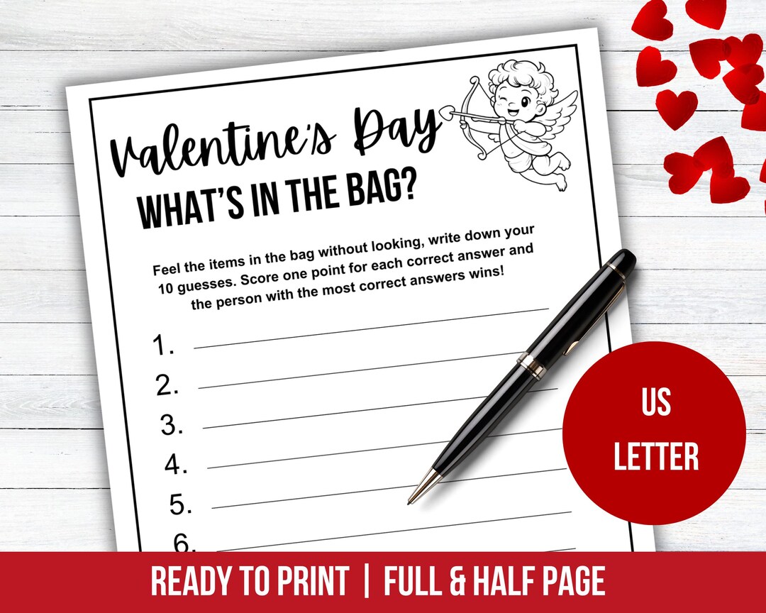 Valentine Game Whats in the Bag, Office Valentine Party Game, Galentine ...