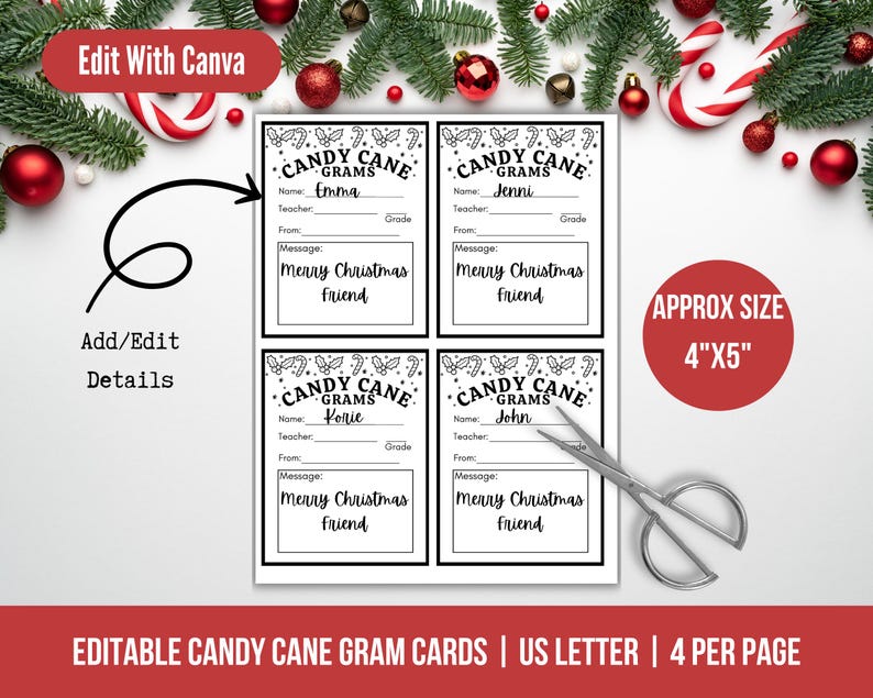 Editable Candy Cane Gram Fundraiser Black White, Candy Cane Gram Kit ...