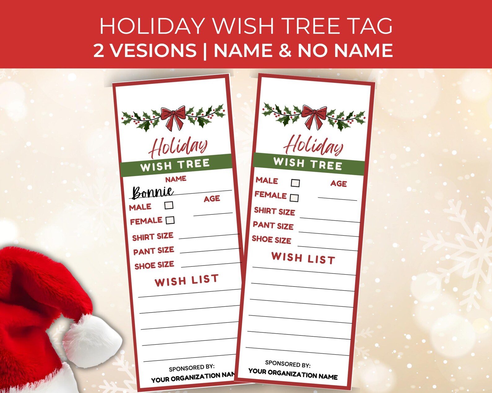 Editable Christmas Wish List Tree Tag, Adopt a Family Christmas Tree ...