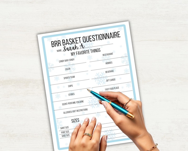 Brr Basket Questionnaire, Burr Basket Questionnaire, Christmas Brr ...