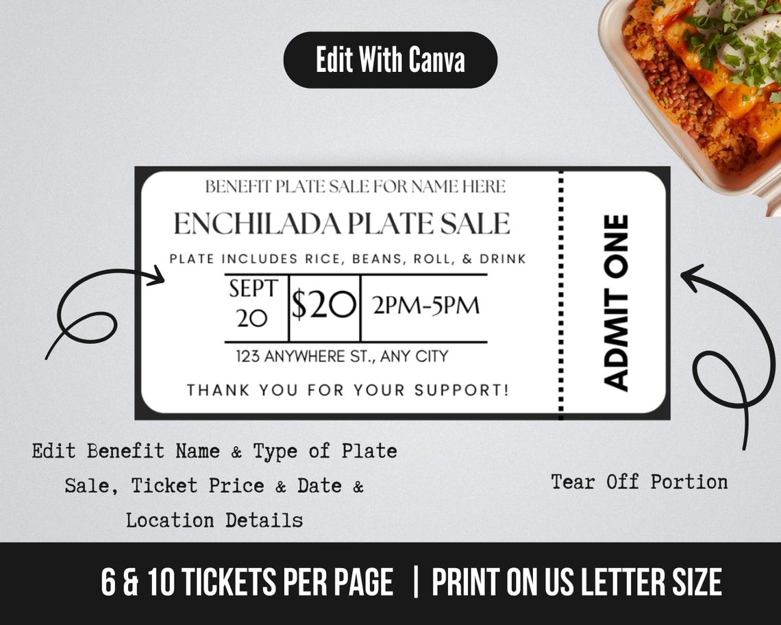Editable Benefit Plate Sale Fundraiser Ticket, Fundraiser Plate Sale ...