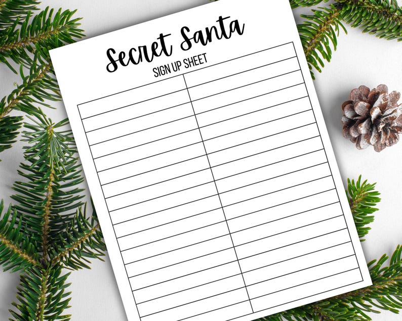 Office Secret Santa Sign up Sheet, Secret Santa Gift Exchange Printable ...