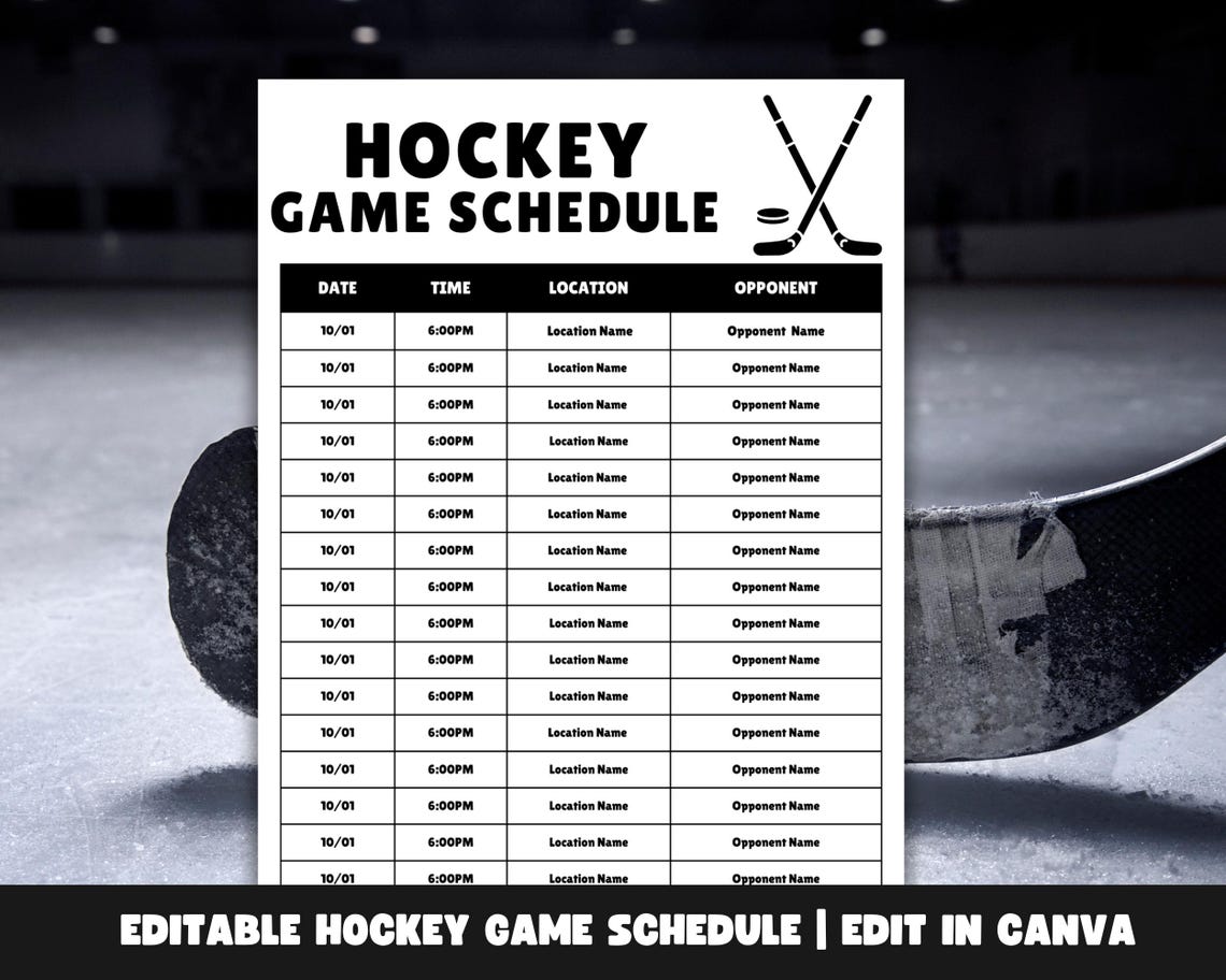 Editable Hockey Game Schedule Template, Hockey Team Schedule, Hockey ...
