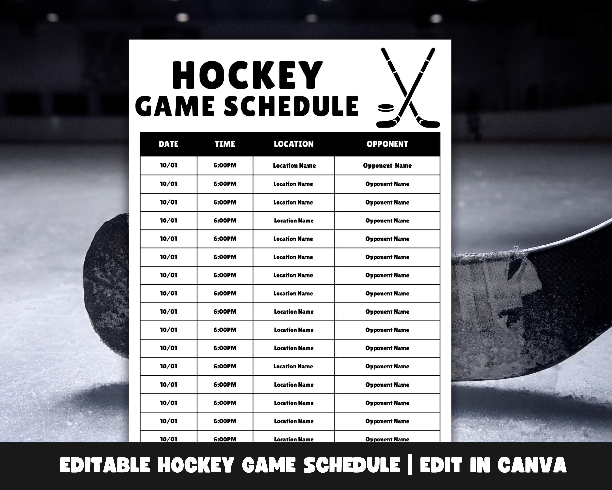 Editable Hockey Game Schedule Template, Hockey Team Schedule, Hockey ...