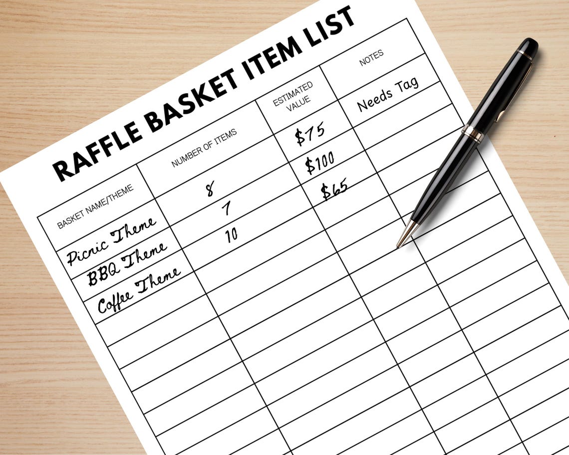 Raffle Fundraiser Planning Kit, Raffle Organizer, Basket Donation ...
