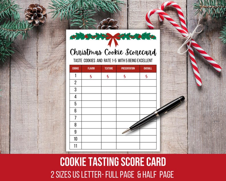Christmas Cookie Scorecard, Christmas Cookie Score Card, Cookie ...