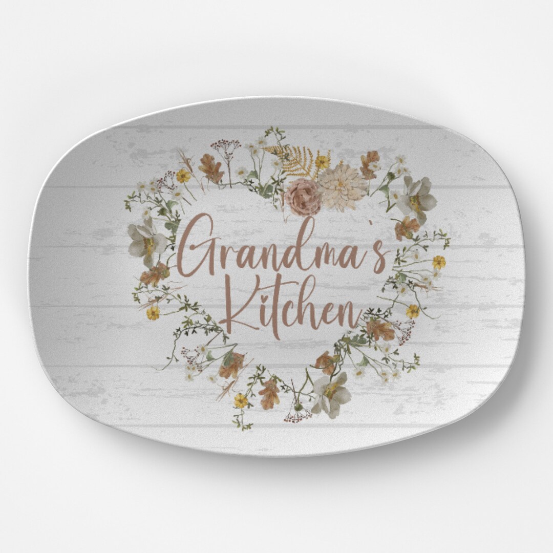 Personalized Grandma's Kitchen Platter Floral Hearts & White Wood ...