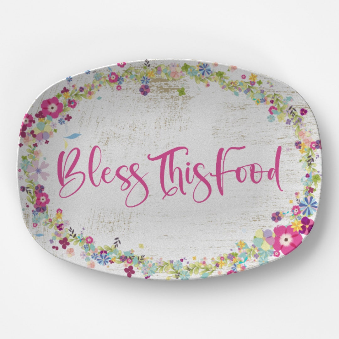 Personalized Bless This Food/blessed Platter With Floral Border, Custom ...