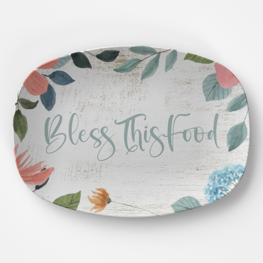 Bless This Food Flower & Leaf Bordered Platter - Etsy