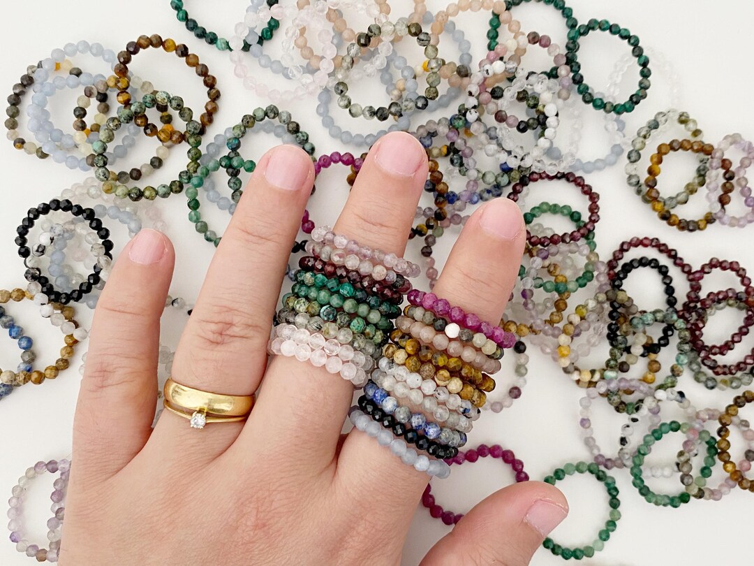 2.5 - 3mm Bead Mystery Elastic Crystal Ring // Dainty Handmade ...