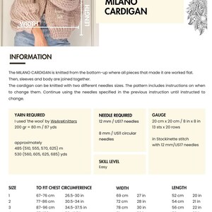 Milano Cardigan Knitting Pattern Instant Digital Download english ...