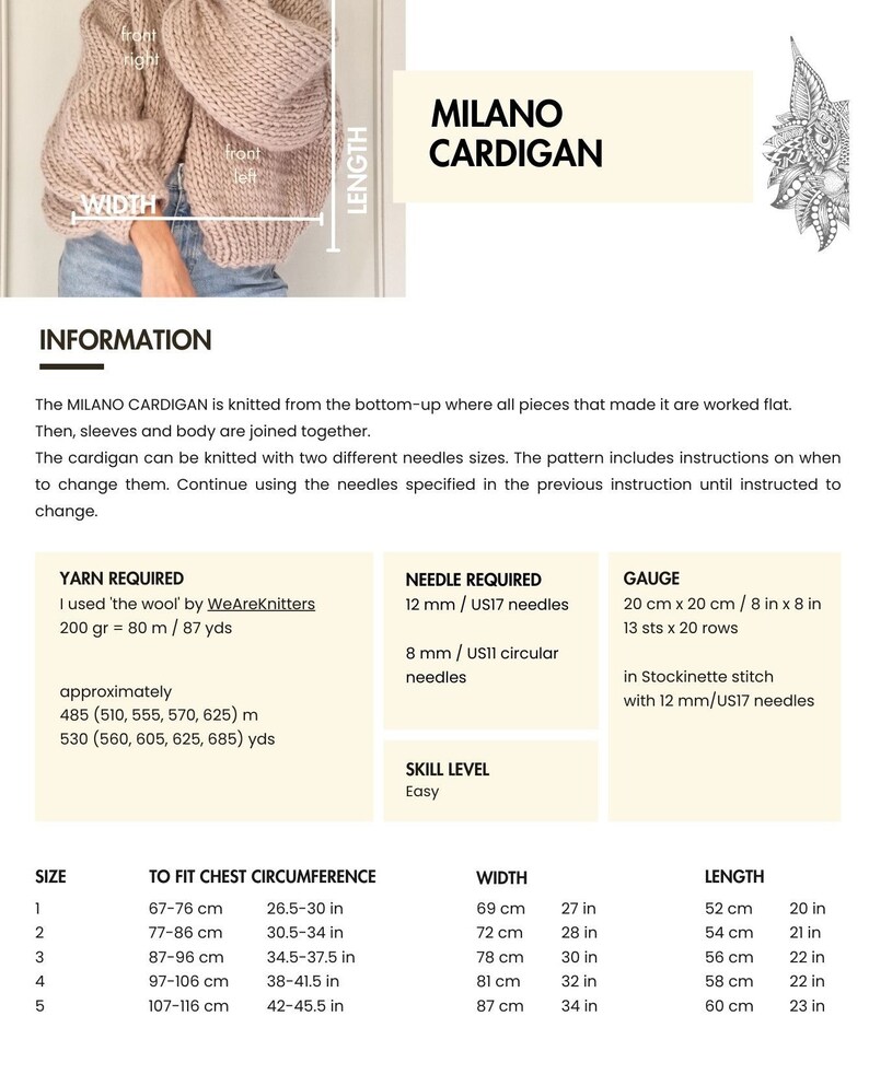 Milano Cardigan Knitting Pattern Instant Digital Download english ...